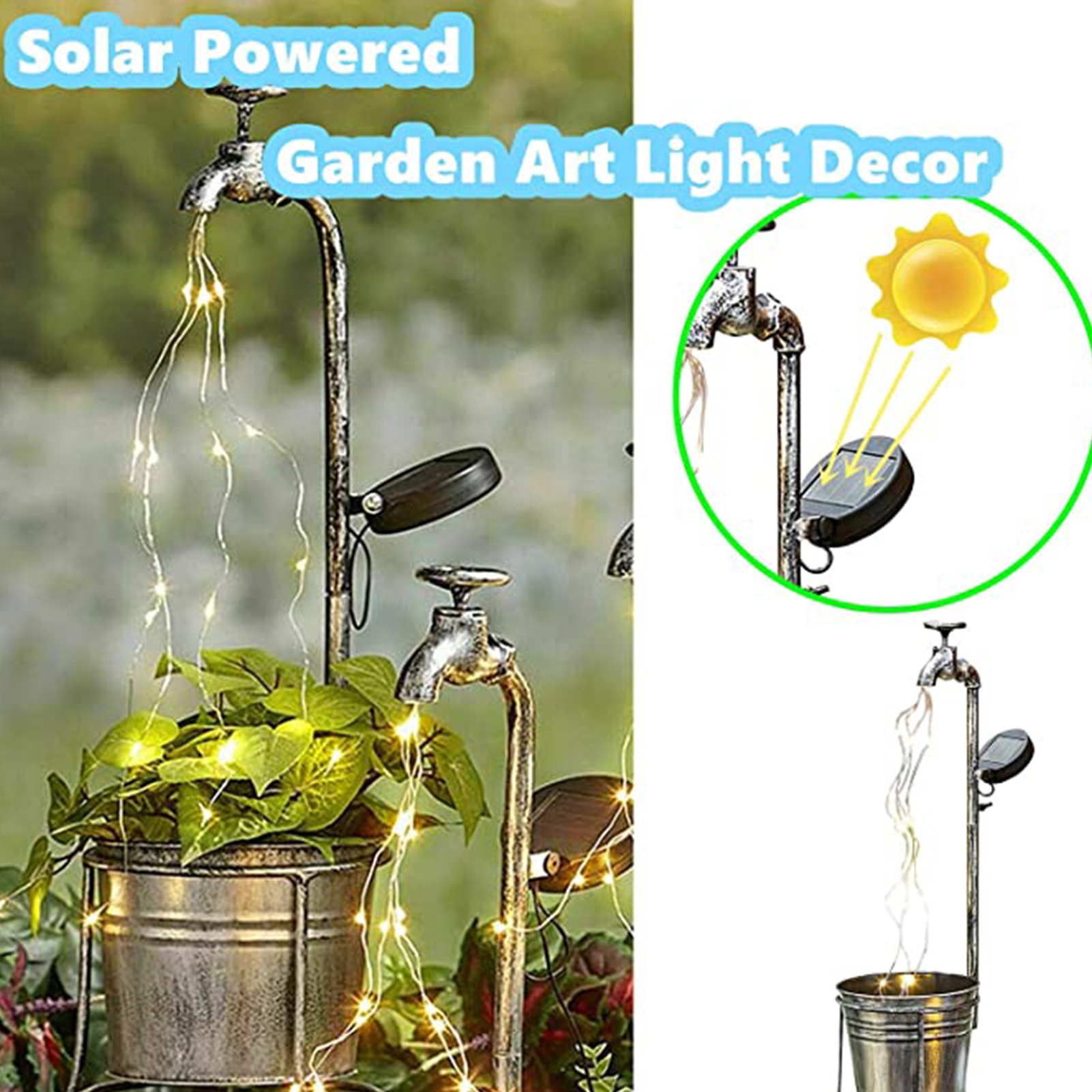 Yinreli Flowerpot Lamp Solar Powered Rustproof LED Garden Art Light Pot ...