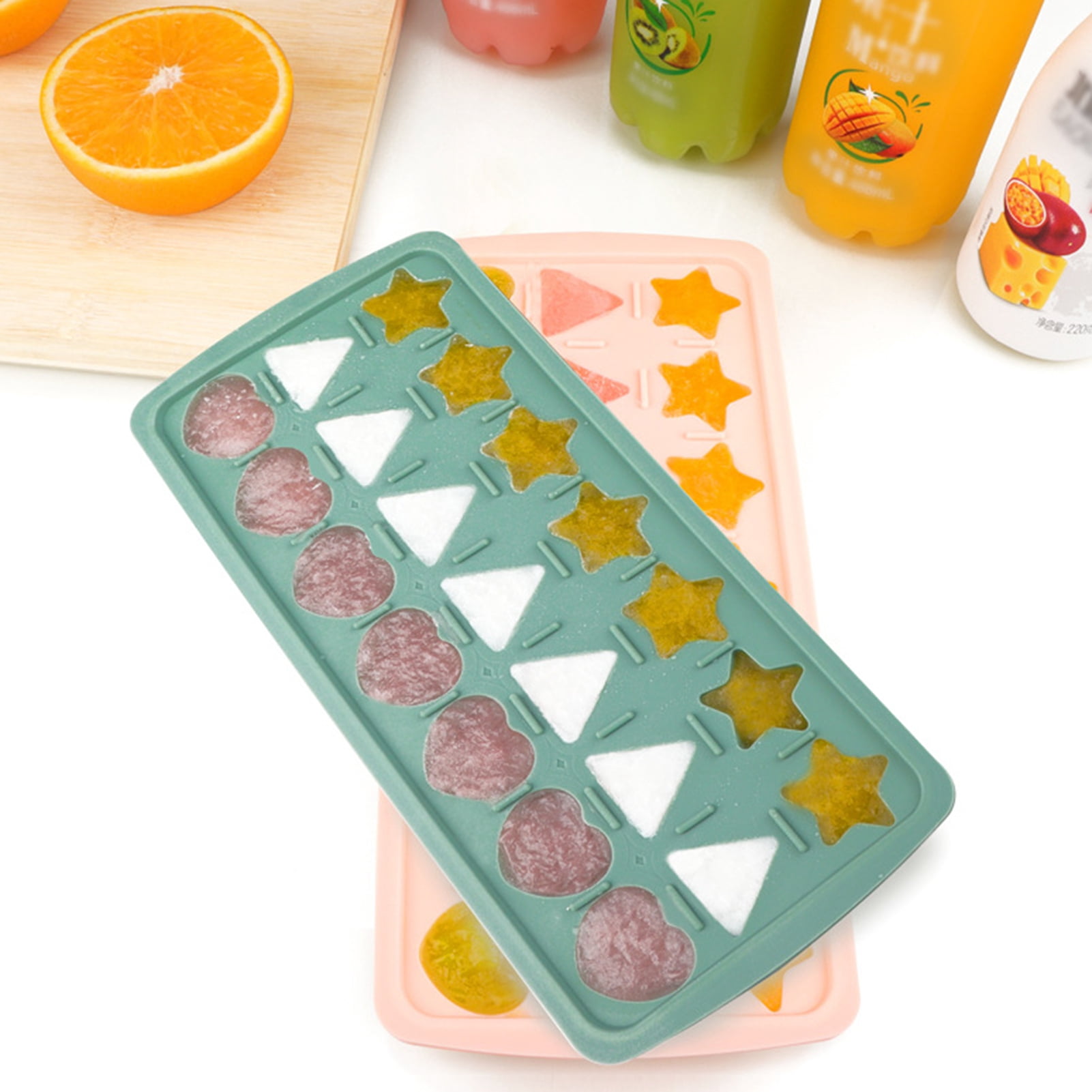 Yinreli Ice Cube Tray Heart Shape with Lid Silicone 21 Grids Cocktails ...