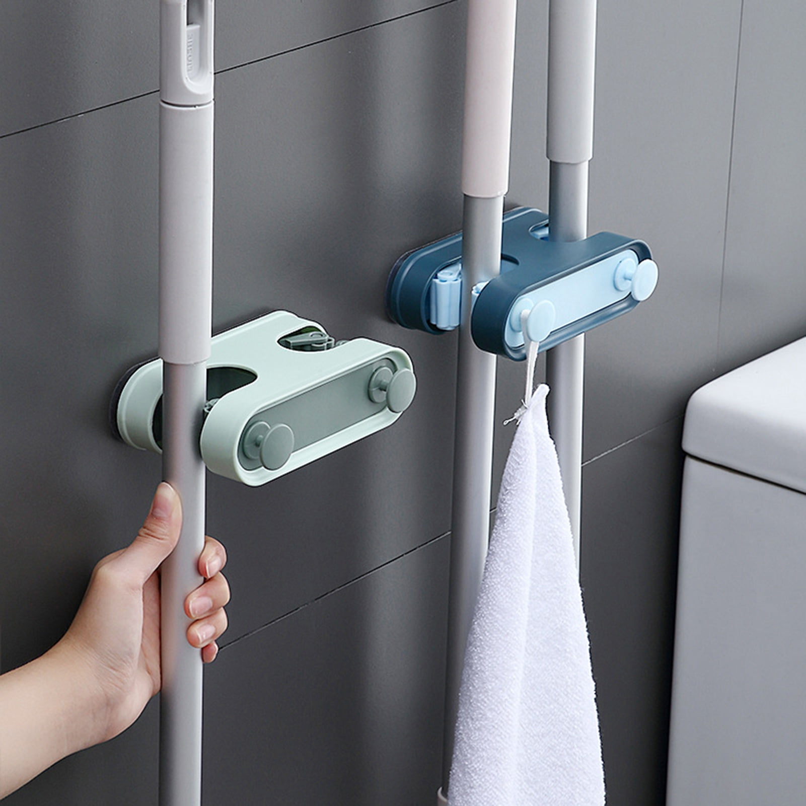 Yinreli Mop Holder Double Slots Multi-functional Contrast Color Wall ...