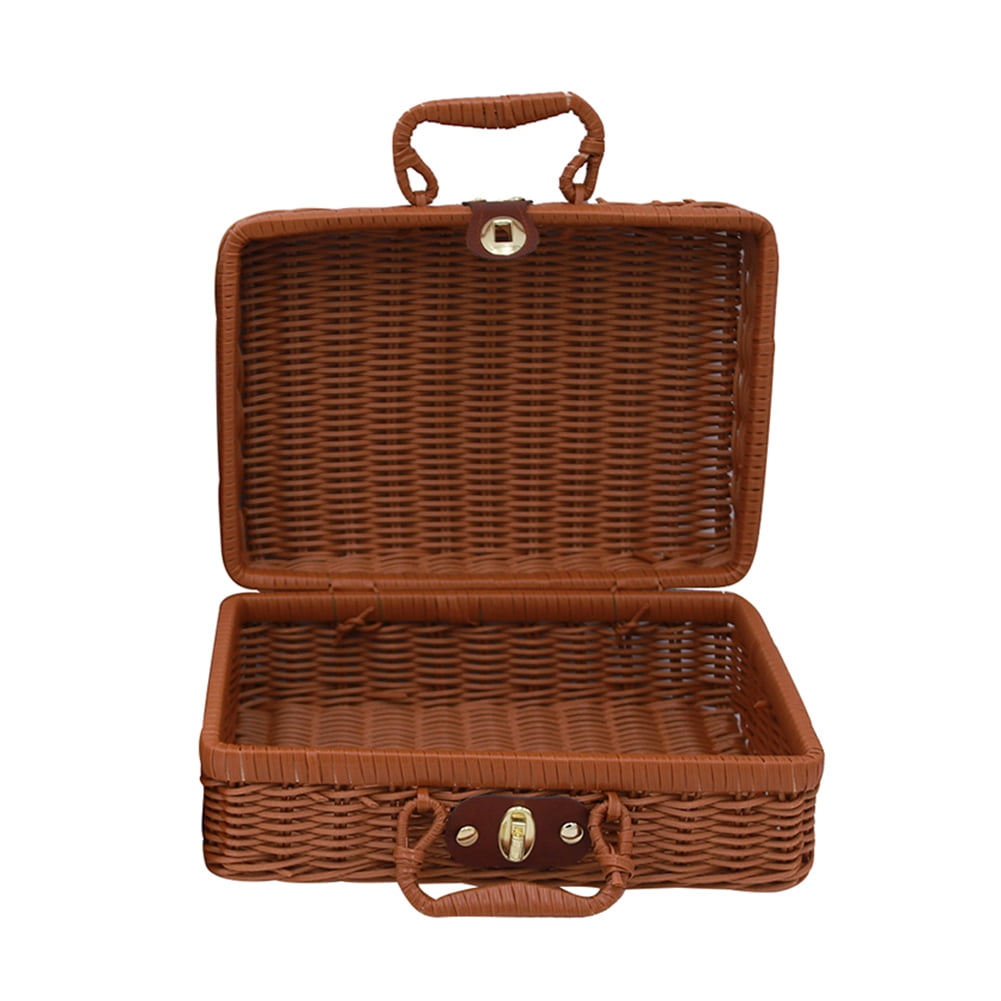 Yinreli Vintage Rattan Woven Storage Case Makeup Holder Suitcase ...