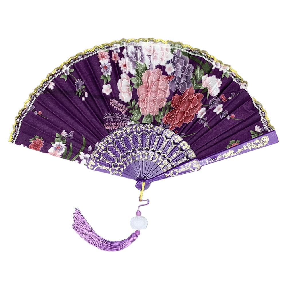 Yiokii Folding Fan Chinese Bamboo Vintage Silk Hand Held Dance Fans ...
