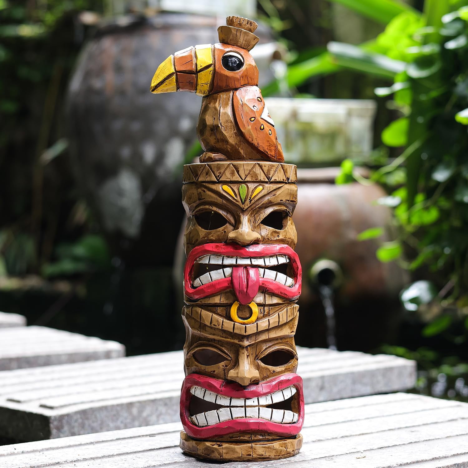 Yiosax Outdoor Tiki Statue Decoration-Solar Garden Figurine ...
