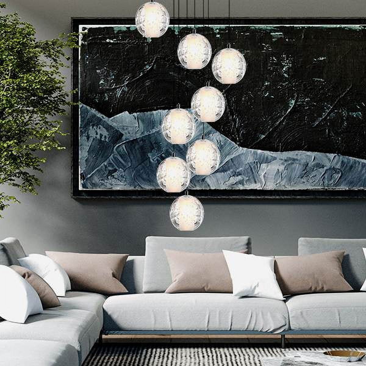 Yiosi 20-Light Modern Chandelier with Glass, High Ceiling Pendant Light ...