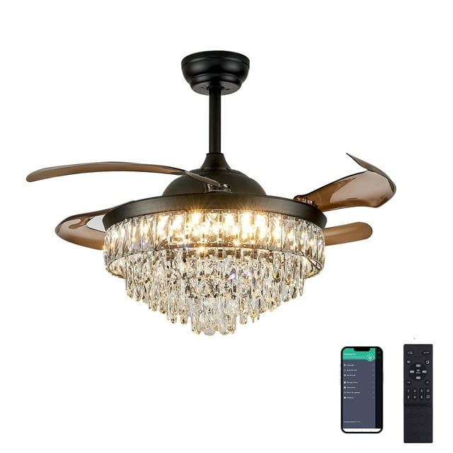 Yiosi 42'' Modern Crystal Ceiling Fan with Light, Indoor Ceiling Light ...