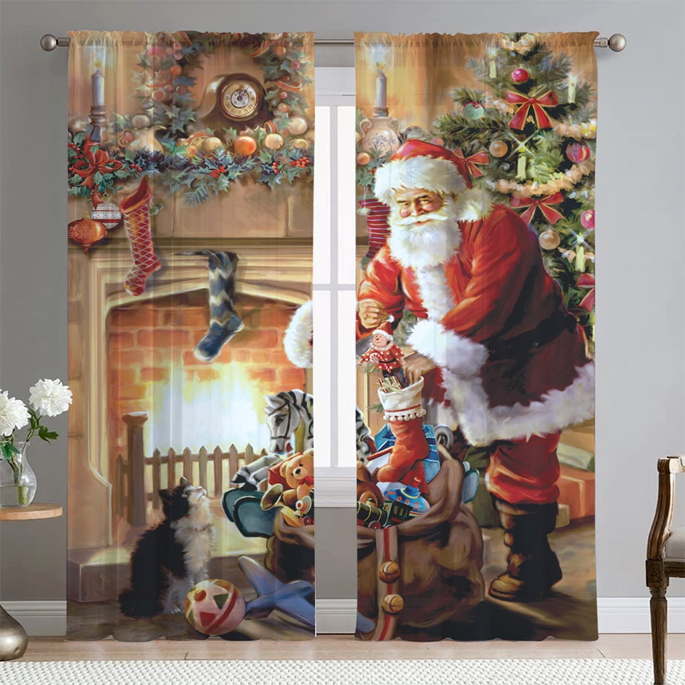 Yipa Christmas Tulle Window Curtain Voile Window Treatments Sheer ...