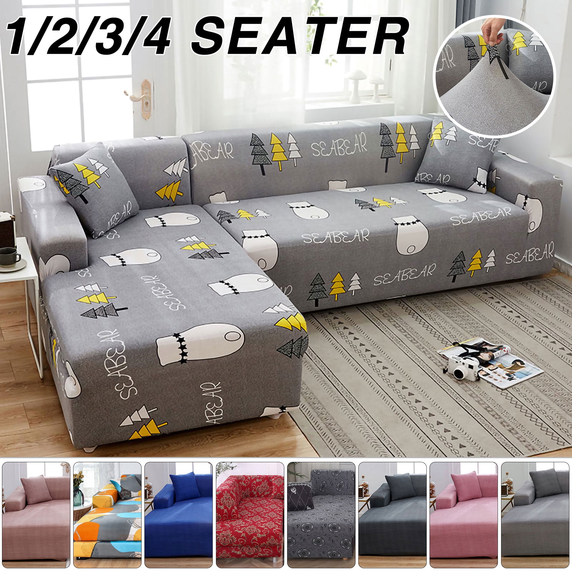 Yipa Elastic Sofa Seat Cover Solid Color Soft Couch Cushion Seat Cover ...