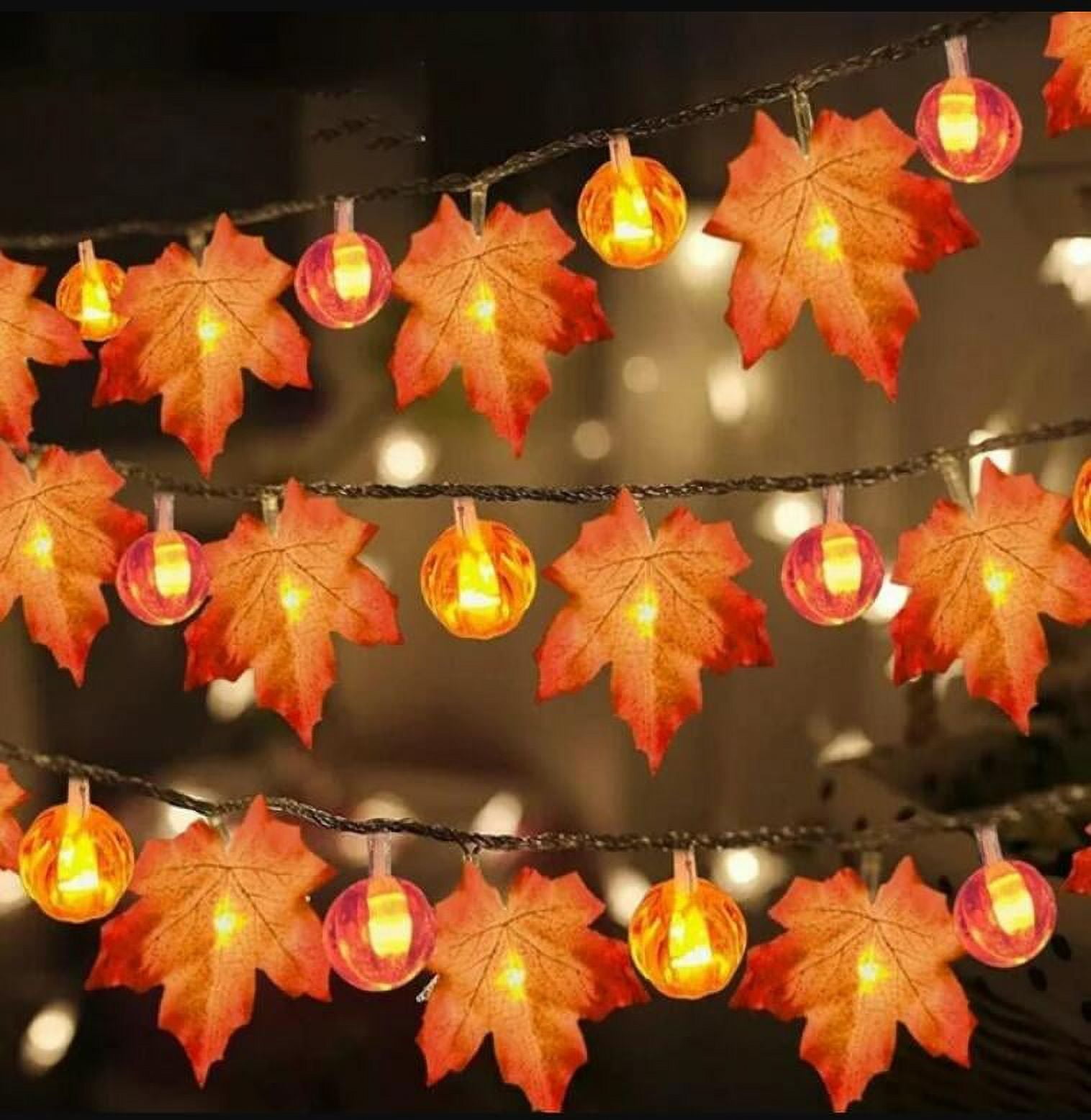 Yipa Halloween Decor Pumpkin LED String Light Fall Maple Leaf Fairy ...