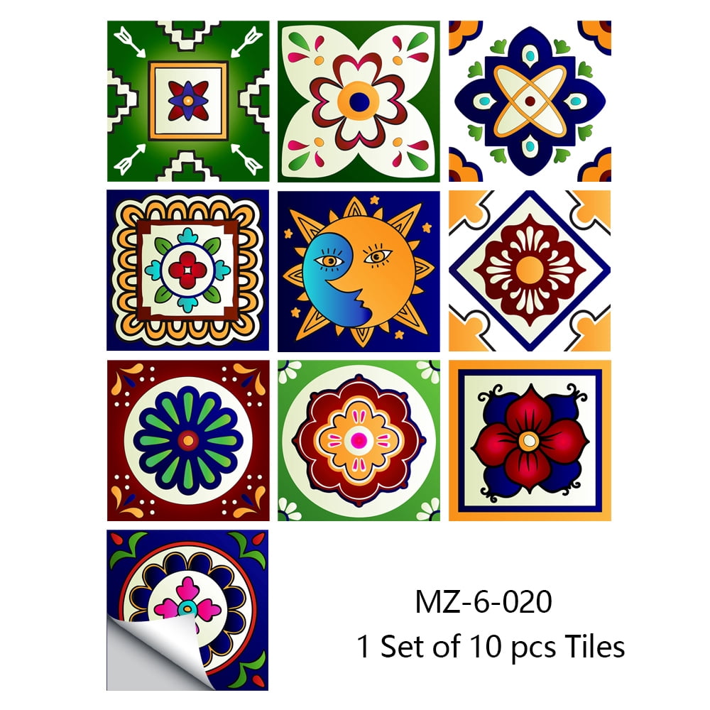 Yipa Mexican Vintage PVC Backsplash Tiles Self Adhesive Floor DIY Decor ...