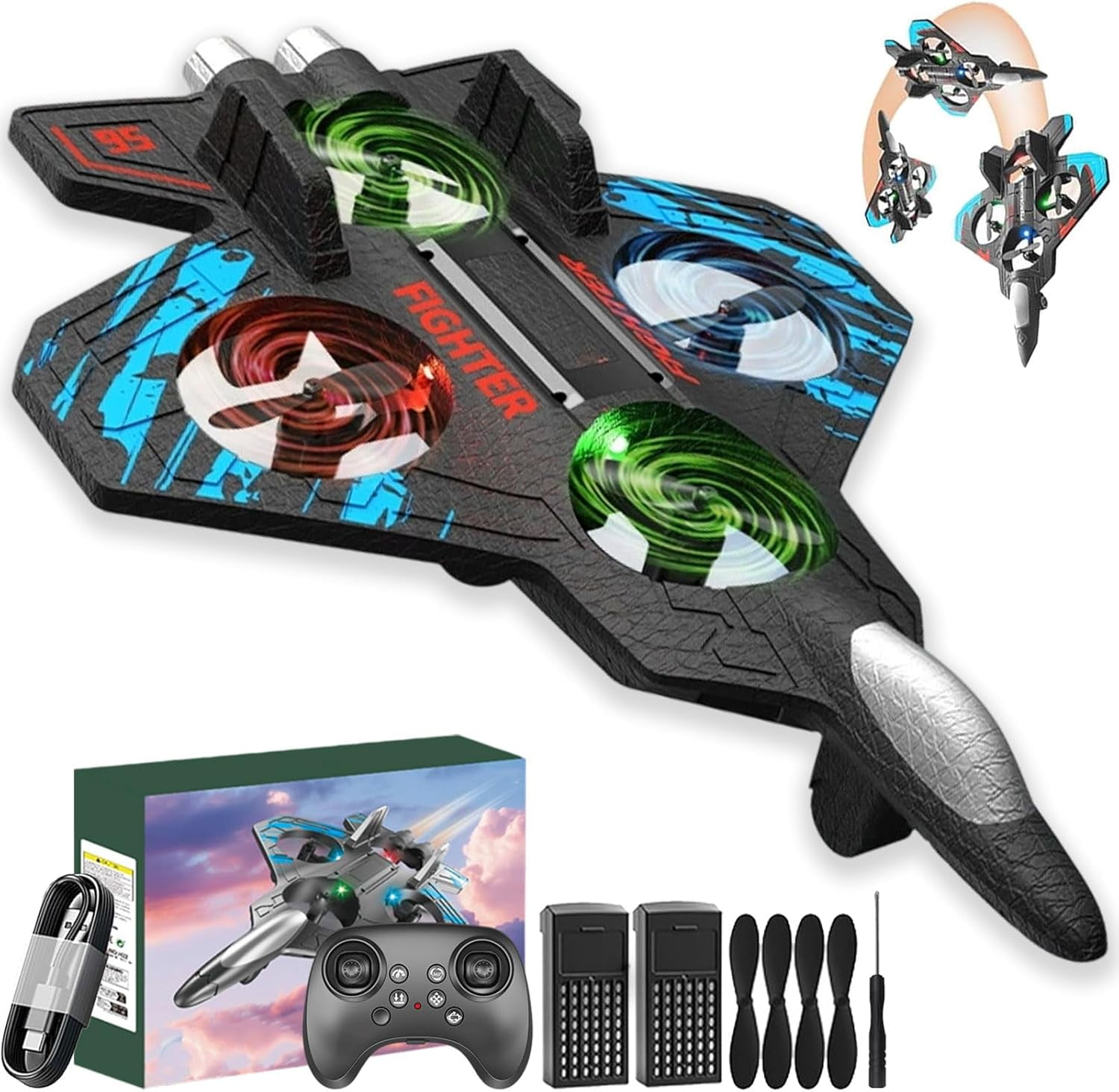 Yippzo 2026 New RC Jet, Rc Stunt Fighter Jet Toy with 360° Flips & LED ...