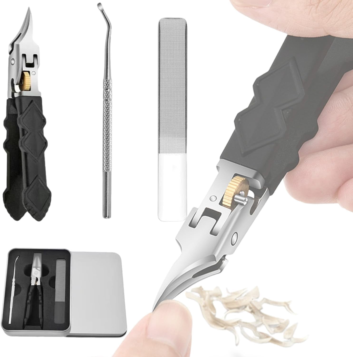 Yippzo 2026 New Upgrade Black Anti-Slip Grip Gear Lock Nail Clipper Set ...