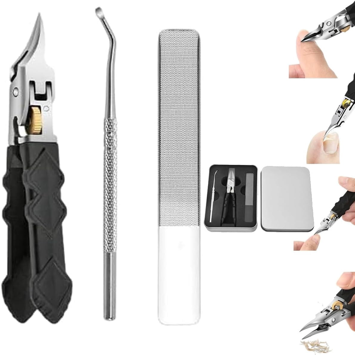 Yippzo Black Anti-Slip Grip Gear Lock Nail Clipper Set, Ingrown Toenail ...