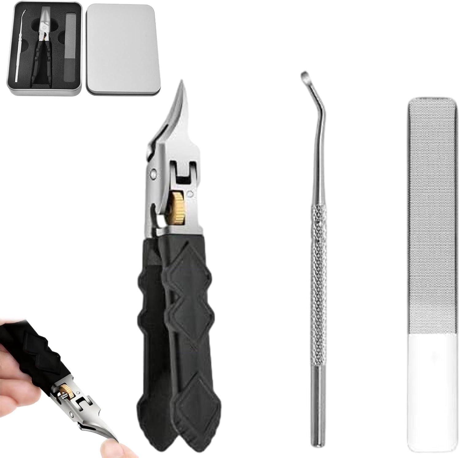 Yippzo Black Anti-Slip Grip Gear Lock Nail Clipper Set with Ultra-Sharp ...