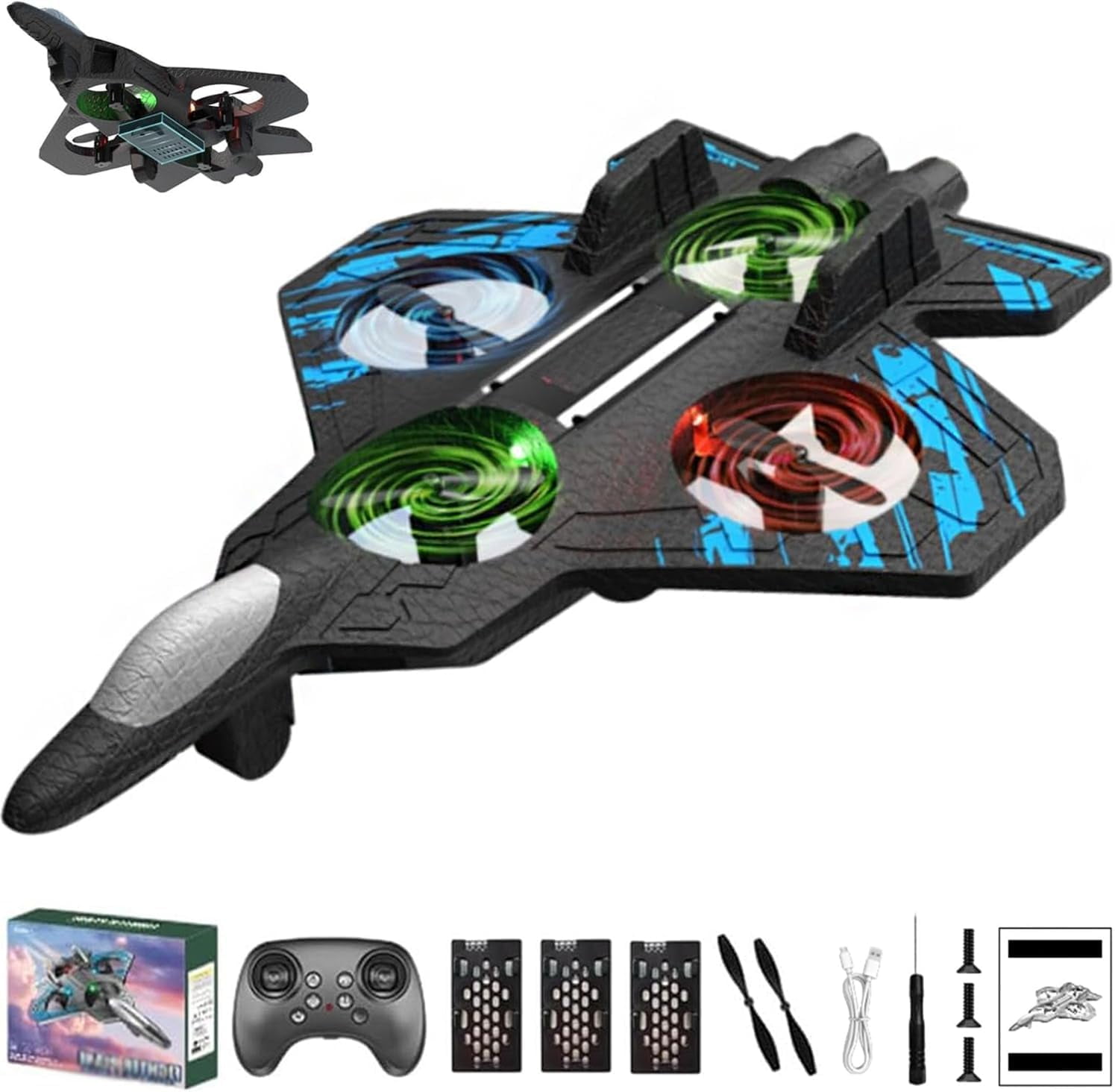 Yippzo RC Stunt Fighter Jet Toy with 360° Flips & LED Lights, Christmas ...