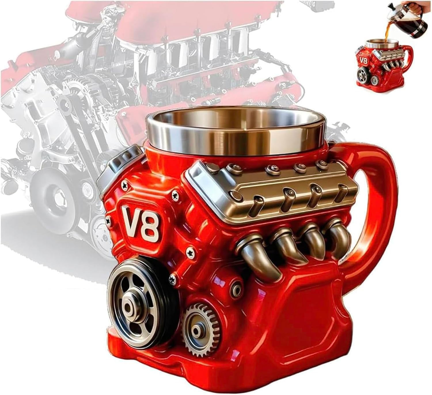 RUPKUL Retro Engine Coffee Mug, V8 Engine Stainless Steel Coffee Mug ...