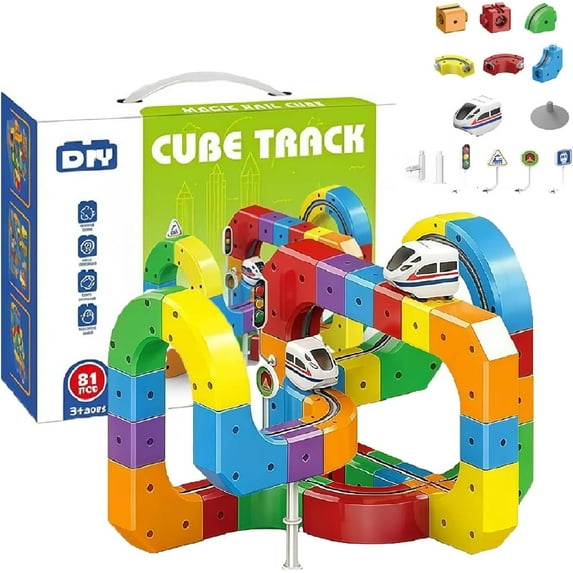 Yippzo Track Fusion Train, with 3D Infinity Routes, Flexible Click Rail ...