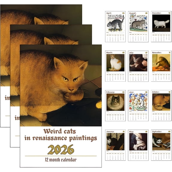 Yippzo Weird Cats in Renaissance 2026 Wall Calendar - 12 Weird Cats in ...