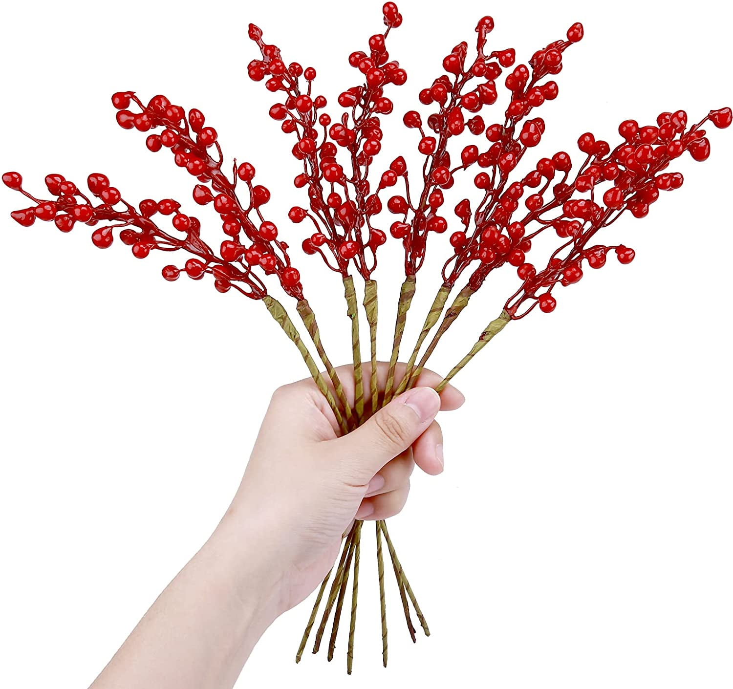 Yirtree 10Pcs Mini Rich Red Artificial Berry Stems Holly Christmas ...