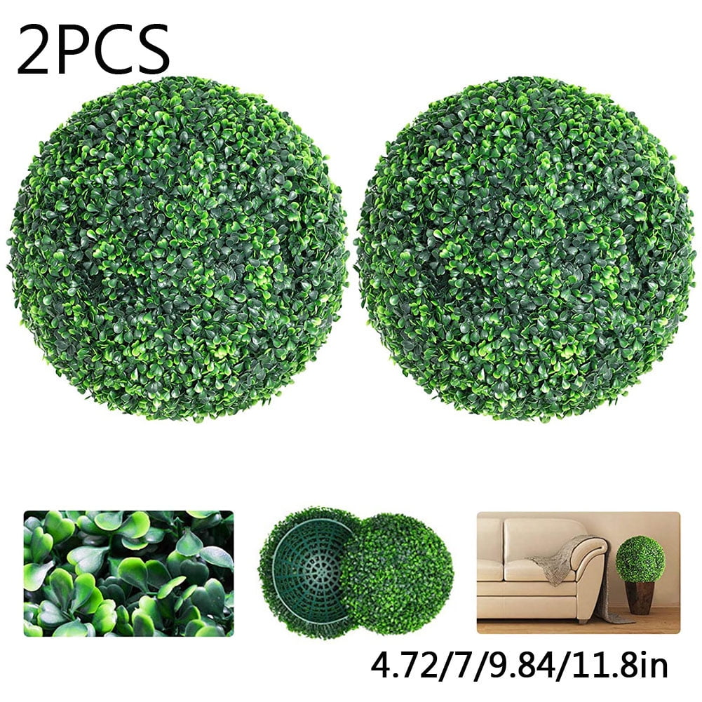 Yirtree 12” Round Boxwood Artificial Topiary Plastic Pot (2 Count ...