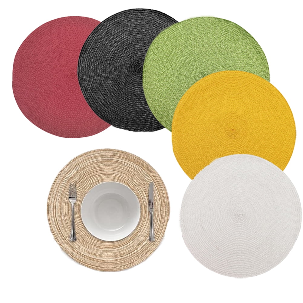 Yirtree 15 Inches Round Woven Cotton Placemats, Thick Heat Insulation ...