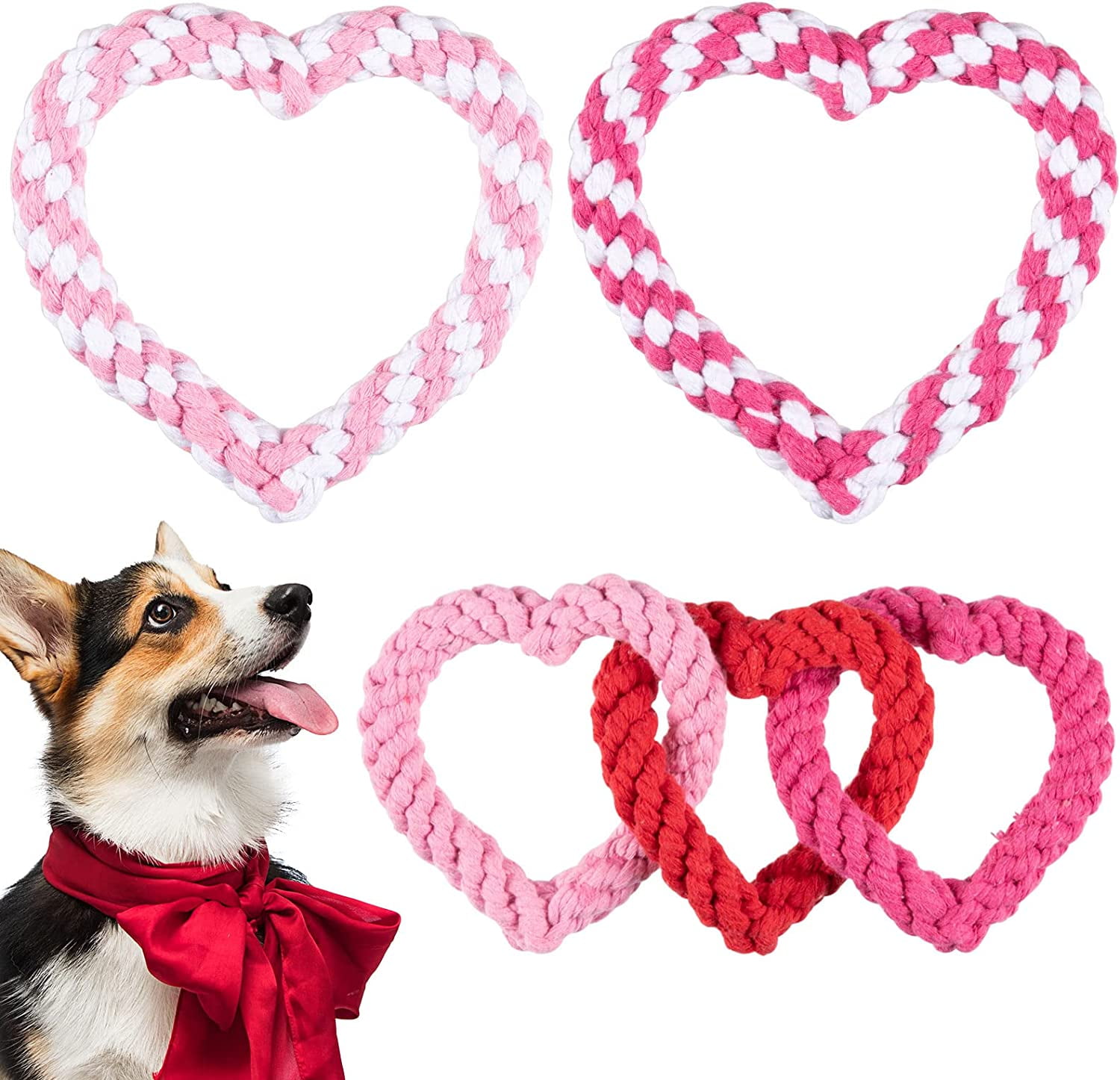 Yirtree 2 Pieces Valentine's Day Heart Shaped Dog Rope Pet Chew Toys ...