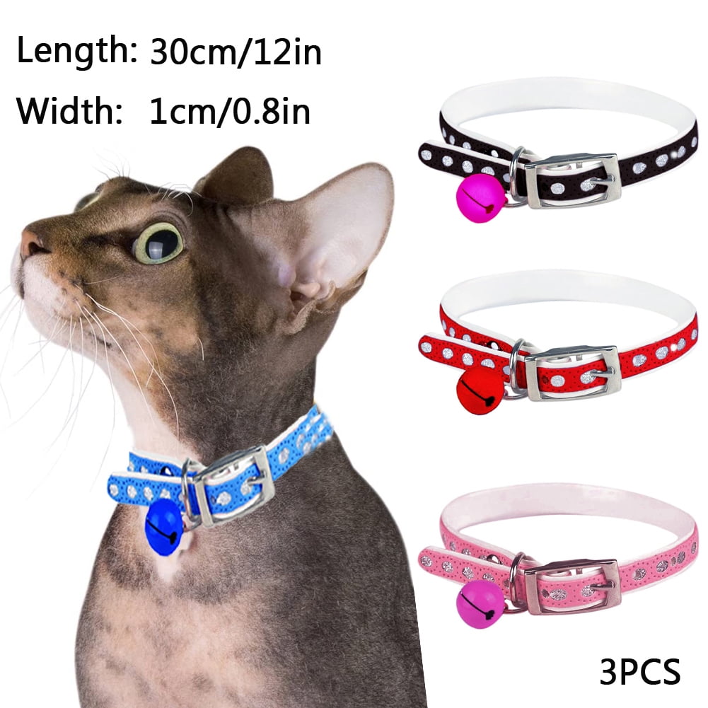 Yirtree 3PCS Leather Cat Collar, Cat Safety Collar with Elastic Strap ...