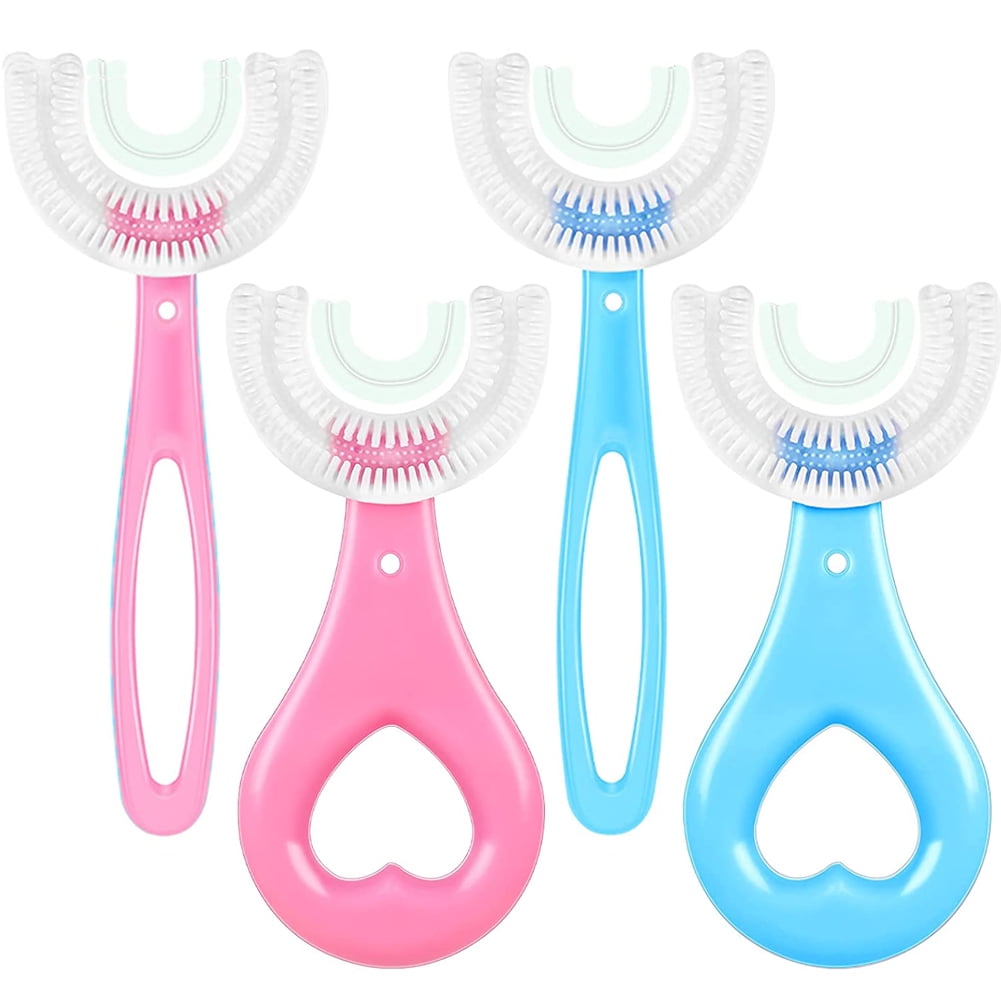 Yirtree 4 Pack Kids U Shaped Toothbrush with Silicone Brush Head ...