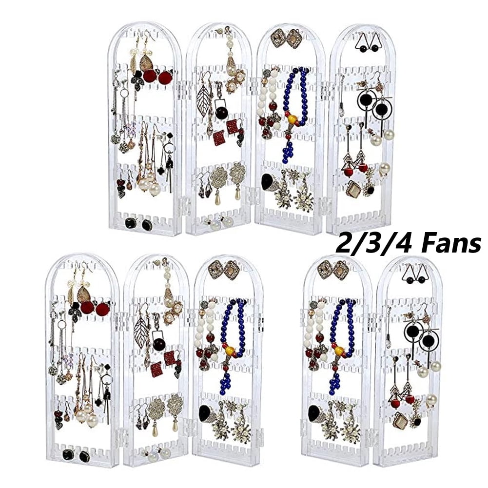 Yirtree Acrylic Earrings Holder for Women,2/3/4 Fans Foldable Screen ...