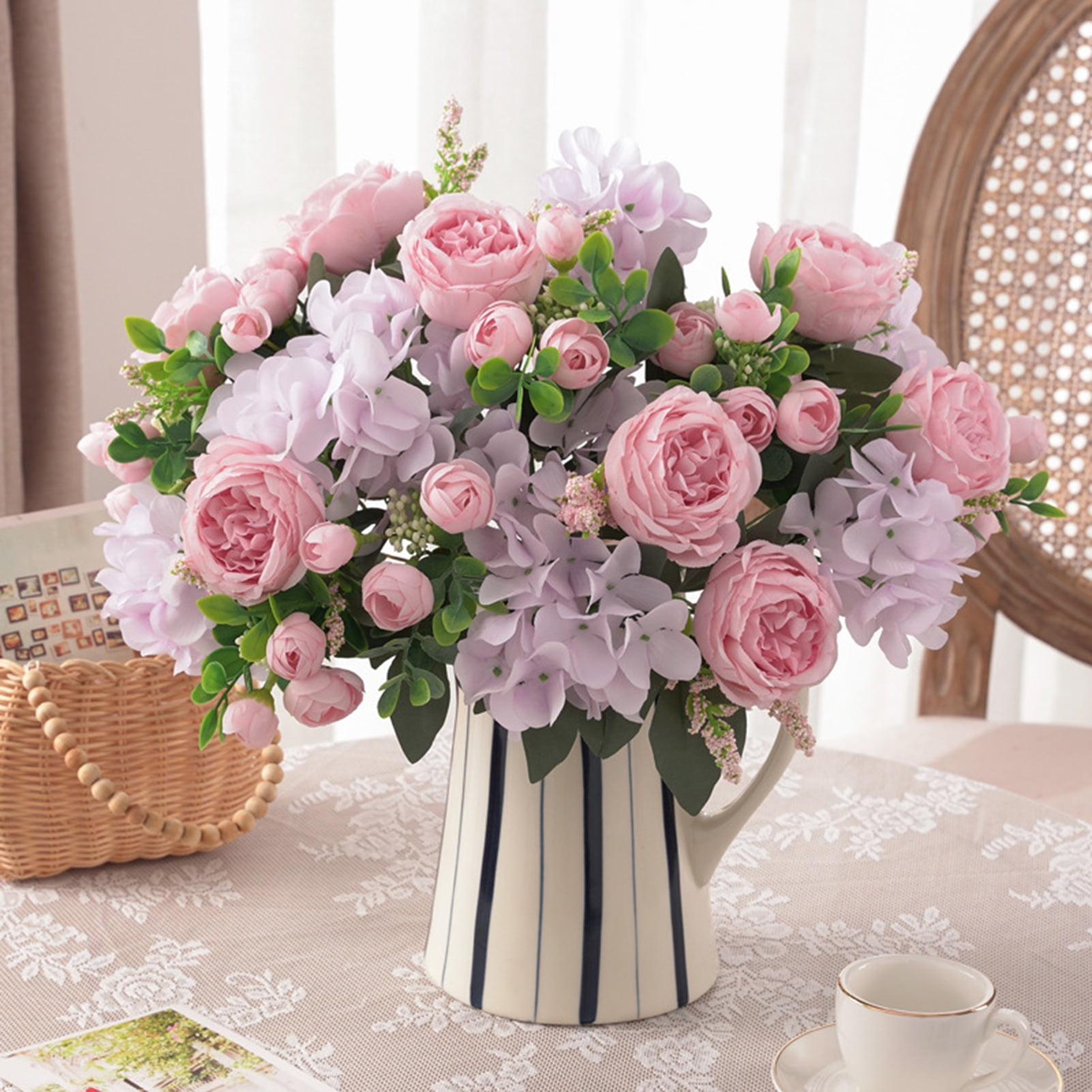 Yirtree Artificial Flowers, Fake Peony Silk Hydrangea Flower Bouquet ...