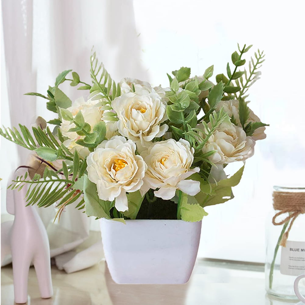 Yirtree Artificial Flowers in Vase Silk Rose Arrangements Fake Faux ...