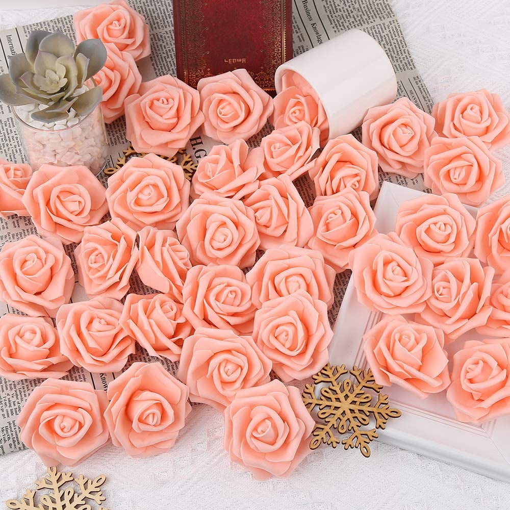 Yirtree Artificial Rose Flowers, 50pcs Foam Rose Bulk Fake Flower Heads ...