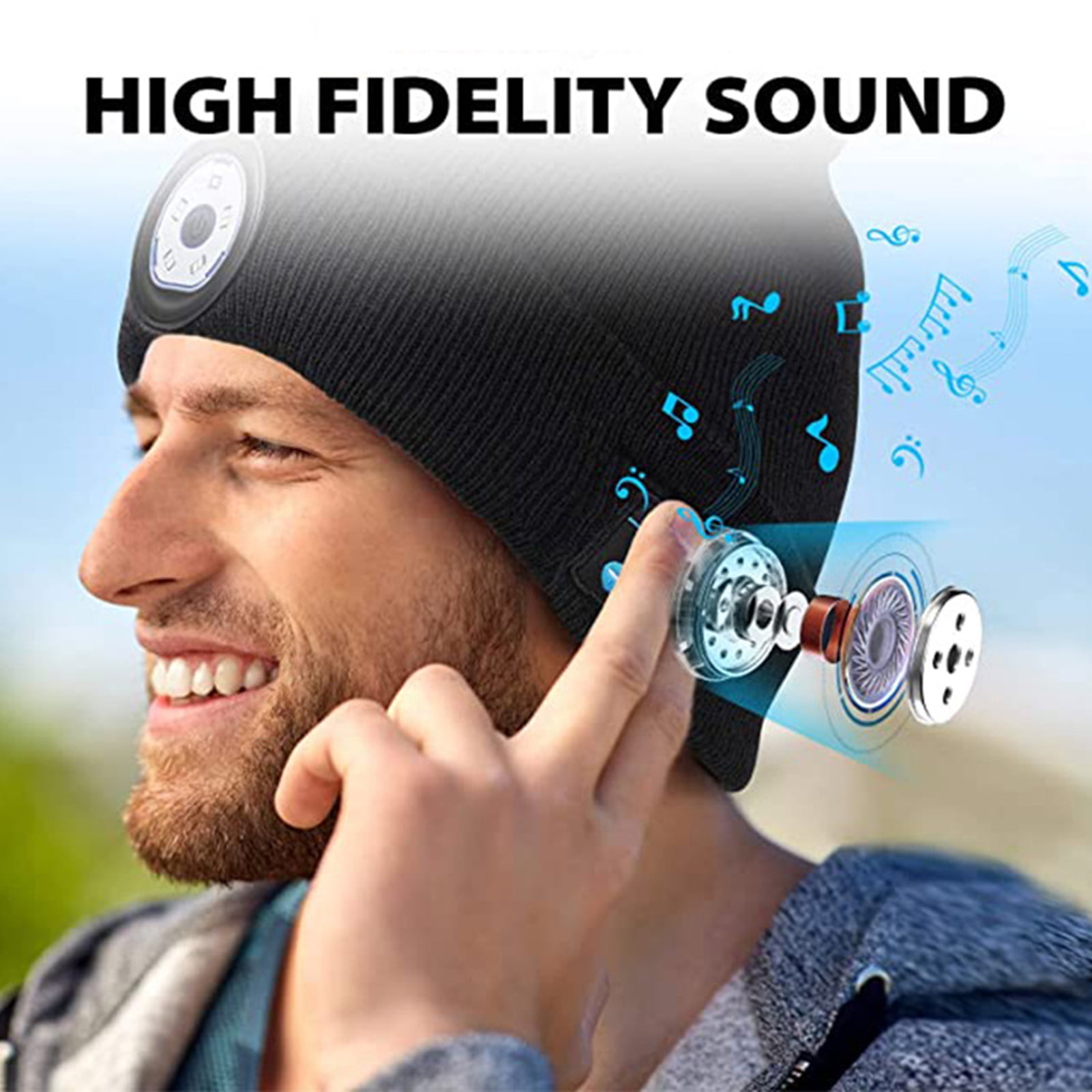 Yirtree Bluetooth Beanie Hat with Light, Unisex USB Rechargeable 4 LED ...