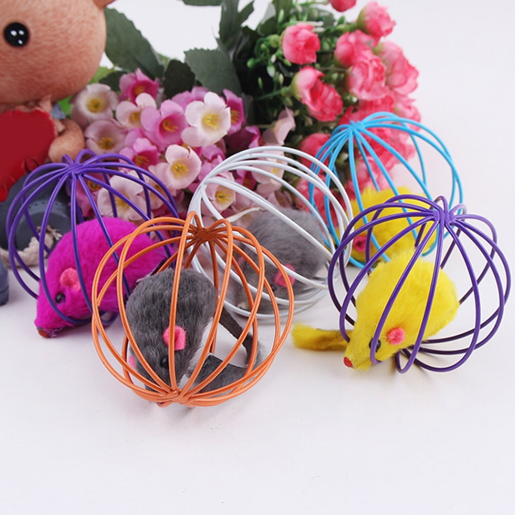 Yirtree Caged Rats Rolling Wire Cage Plush Mouse Ball Funny Cat Toy ...