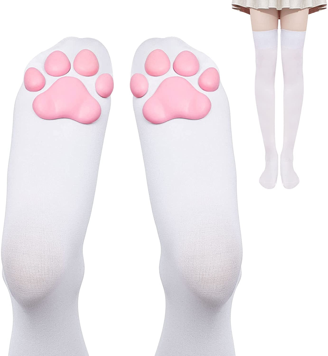 Yirtree Cat Paw Pad Socks Thigh High Pink Cute 3D Kitten Claw Stockings ...