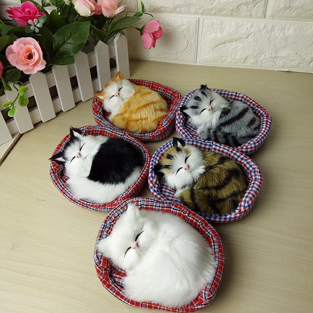 Yirtree Cute Simulation Sounding Sleeping Cat Plush Mat Toy with Nest ...
