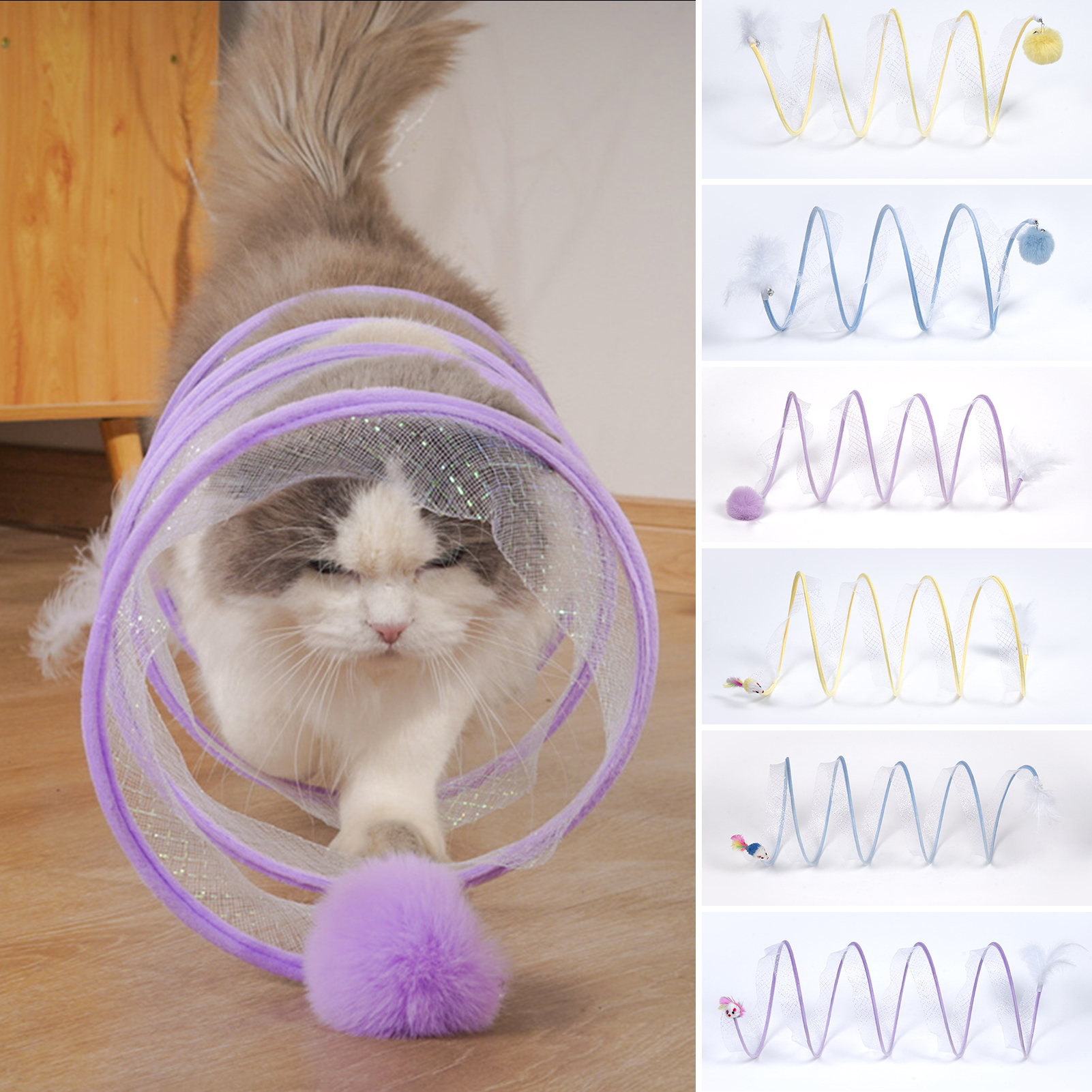 Yirtree Folded Cat Tube Tunnel with Feathers Indoor Exercise Cats ...