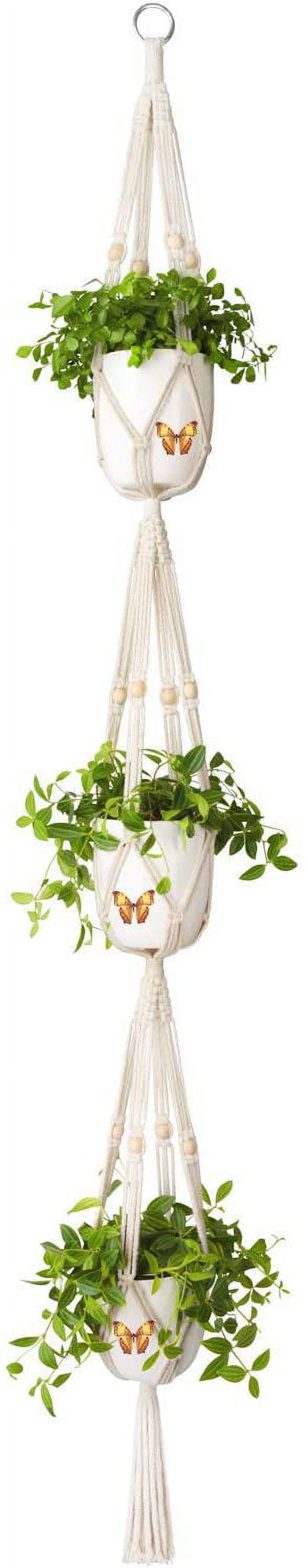 Yirtree Handmade Cotton Rope Macrame Plant Hangers Set with 3 Tiers for ...