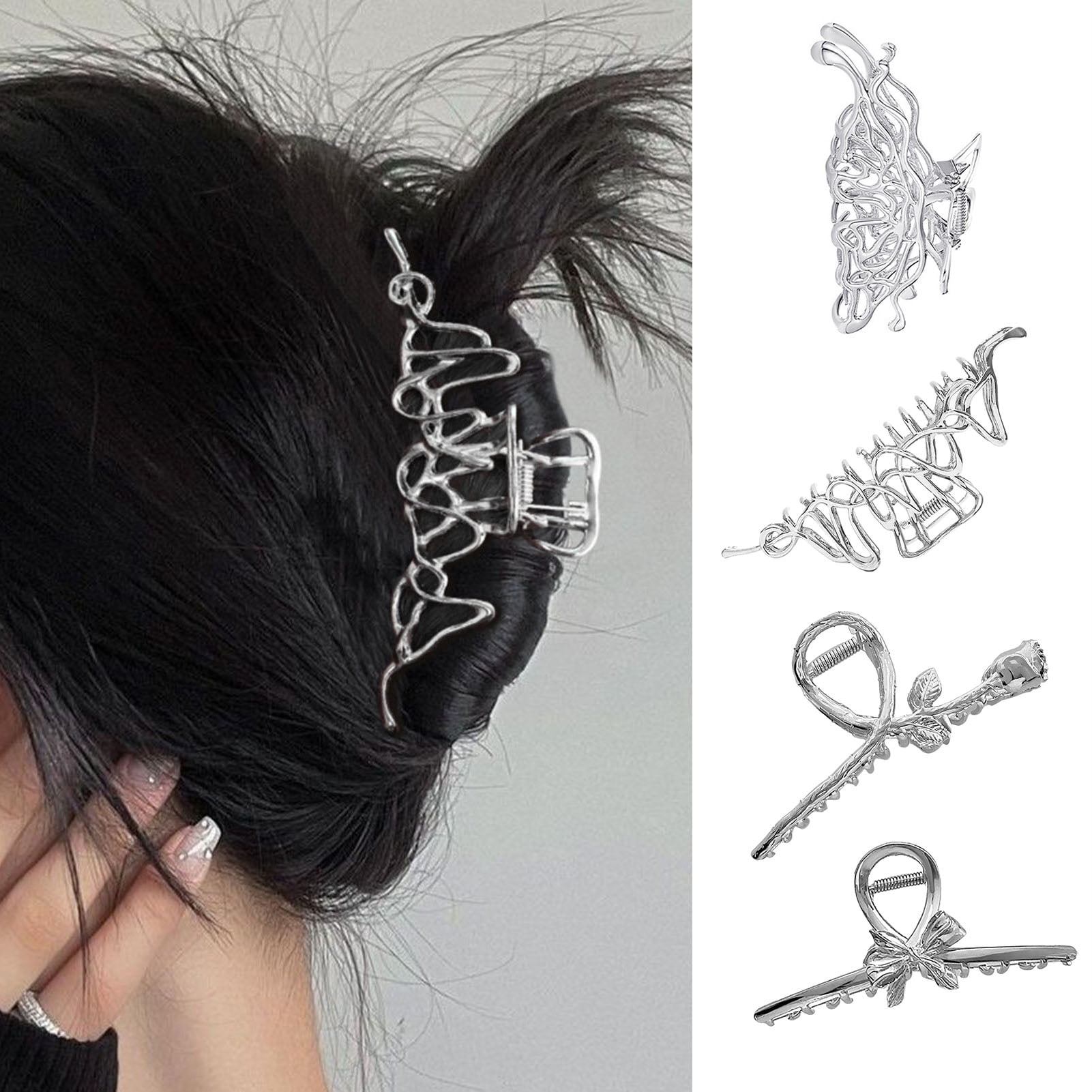 Yirtree Large Metal Hair Claw Clips - Personality Nonslip Silver Hair ...