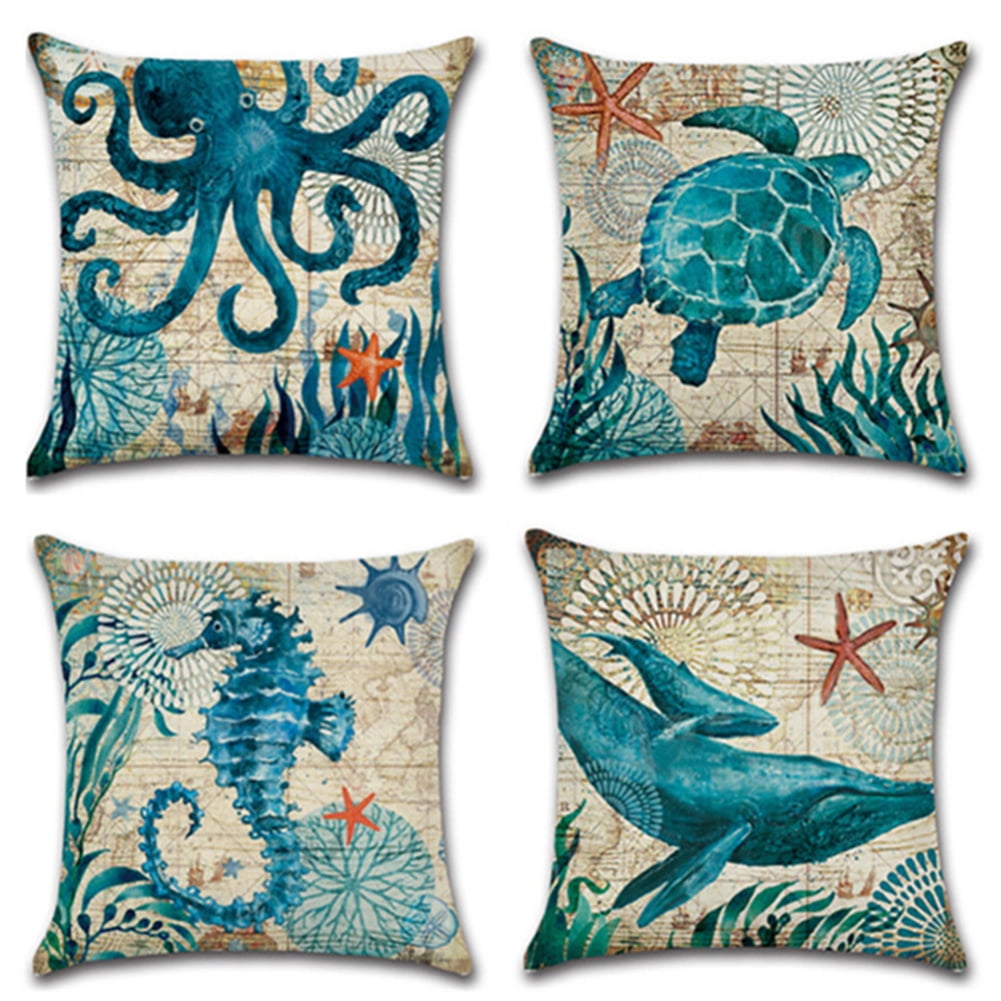 Yirtree Mediterranean Nautical Outdoor Throw Pillow Covers Beach ...