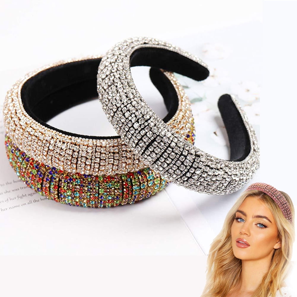 Yirtree Padded Diamond Rhinestone Big Headband for Women Black Crystal ...