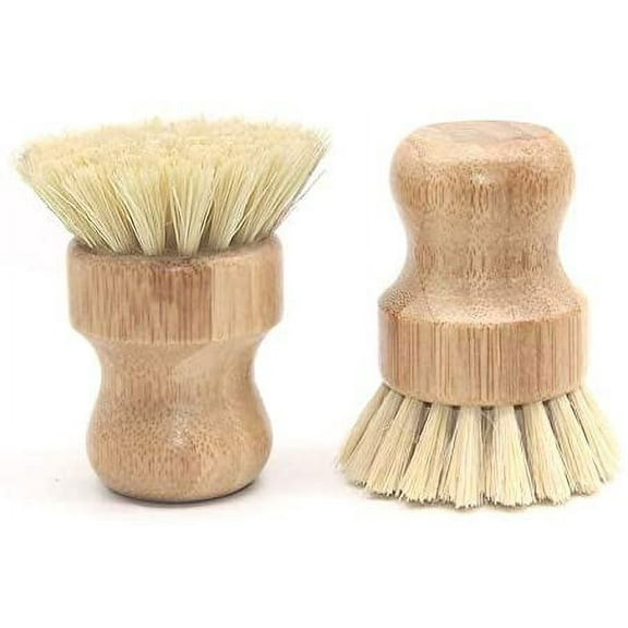 4 Pcs Bamboo Dish Brush with Holder,Bamboo Round Mini Dish Brush ...