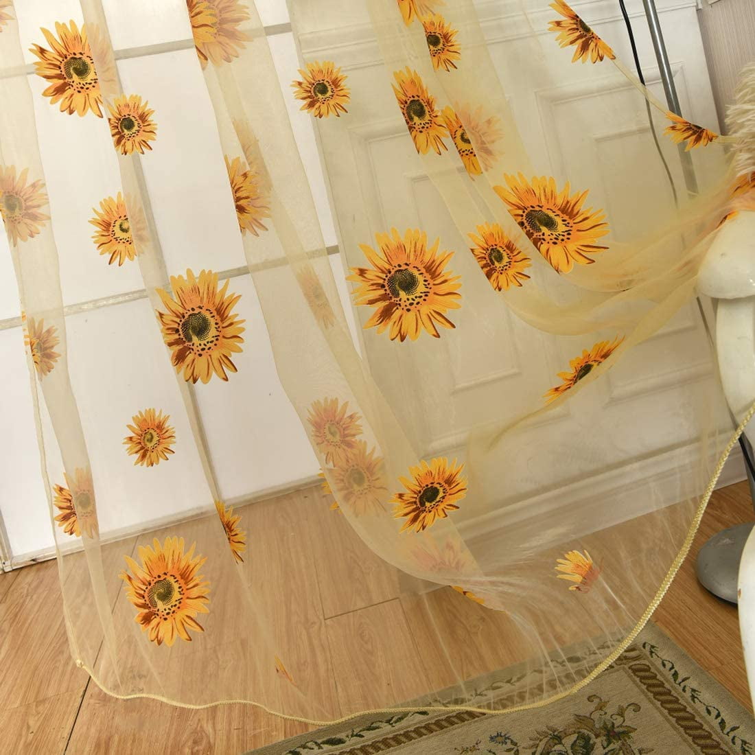 Yirtree Sheer Voile Shade Curtain Offset Print Tulle Window Door Drape ...