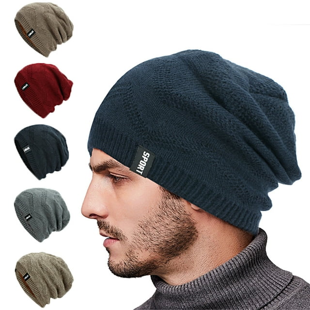 Yirtree Slouchy Beanie for Men Winter Hats for Guys Cool Beanies Mens Lined Knit Warm Thick ...