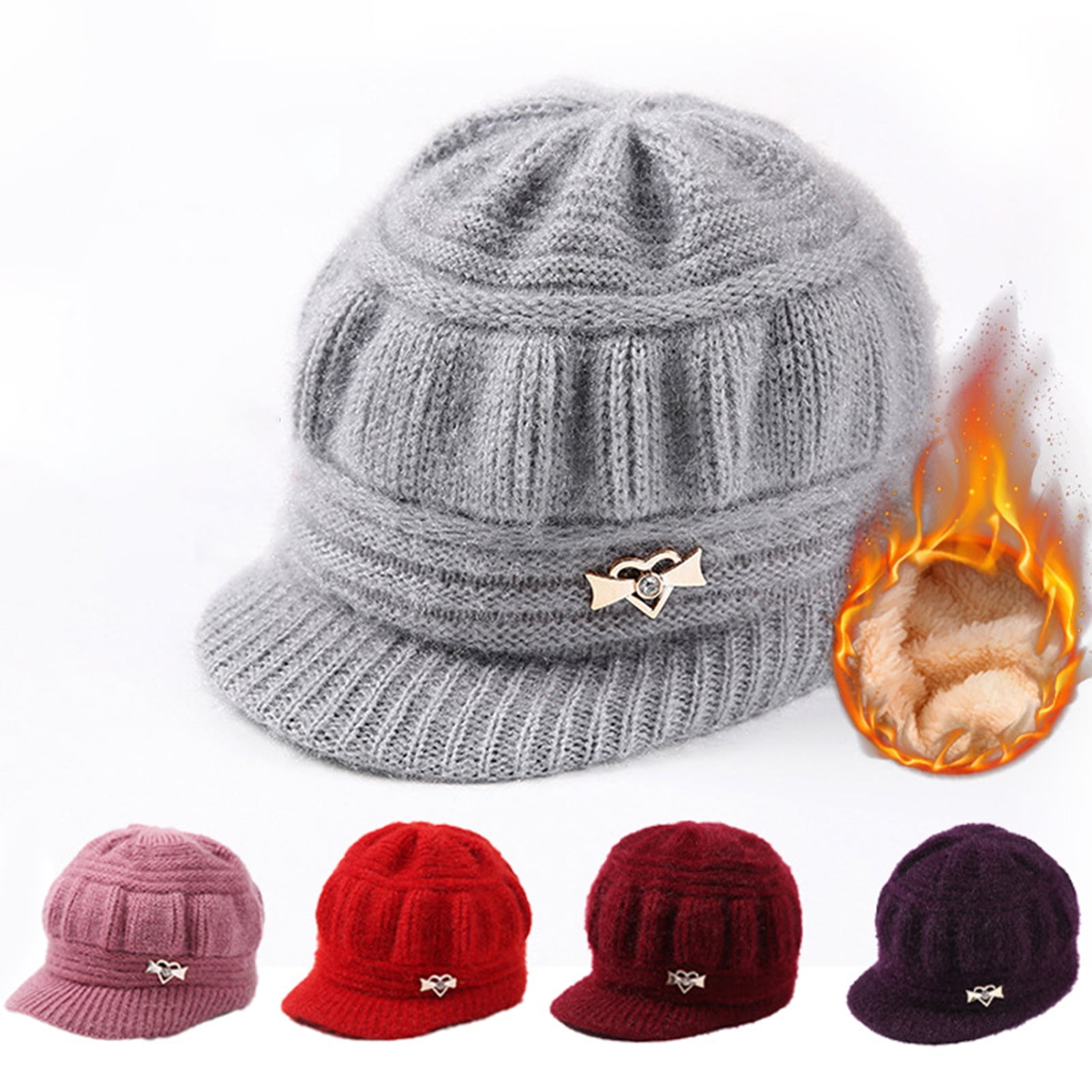 Yirtree Womens Winter Beanie Hat Warm Knitted Slouchy Wool Hats Cap ...