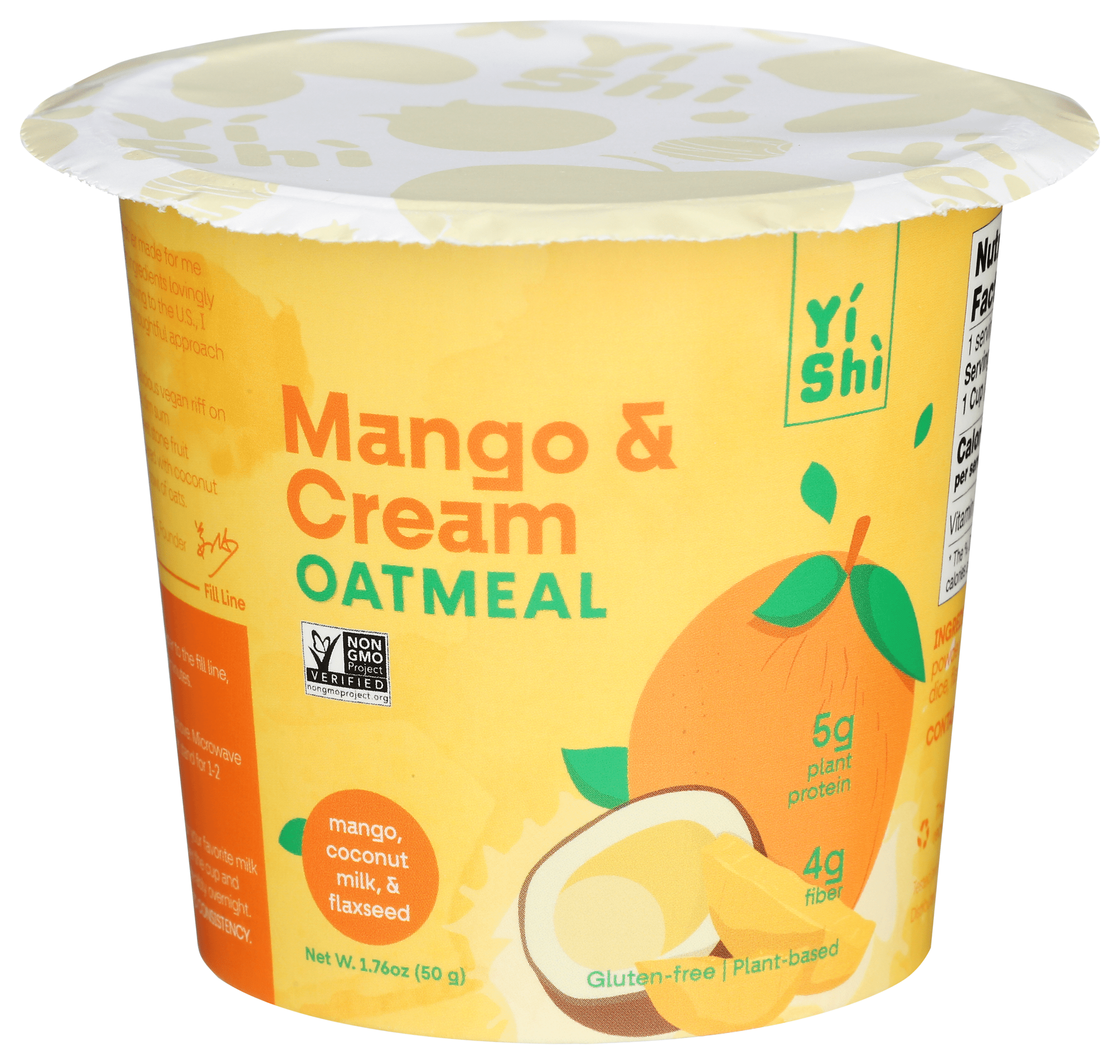 Yishi Instant Oatmeal Mango Cream 1.76 Ounce Cup, Non-GMO, Dairy-free ...
