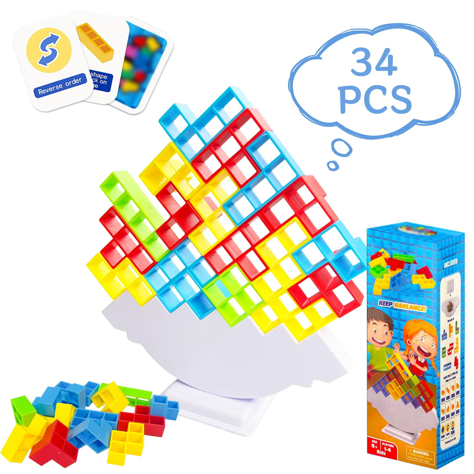 Yisquar 32PCS Tower Game MMF7 Stack Attack Board Games Balance Stacking ...