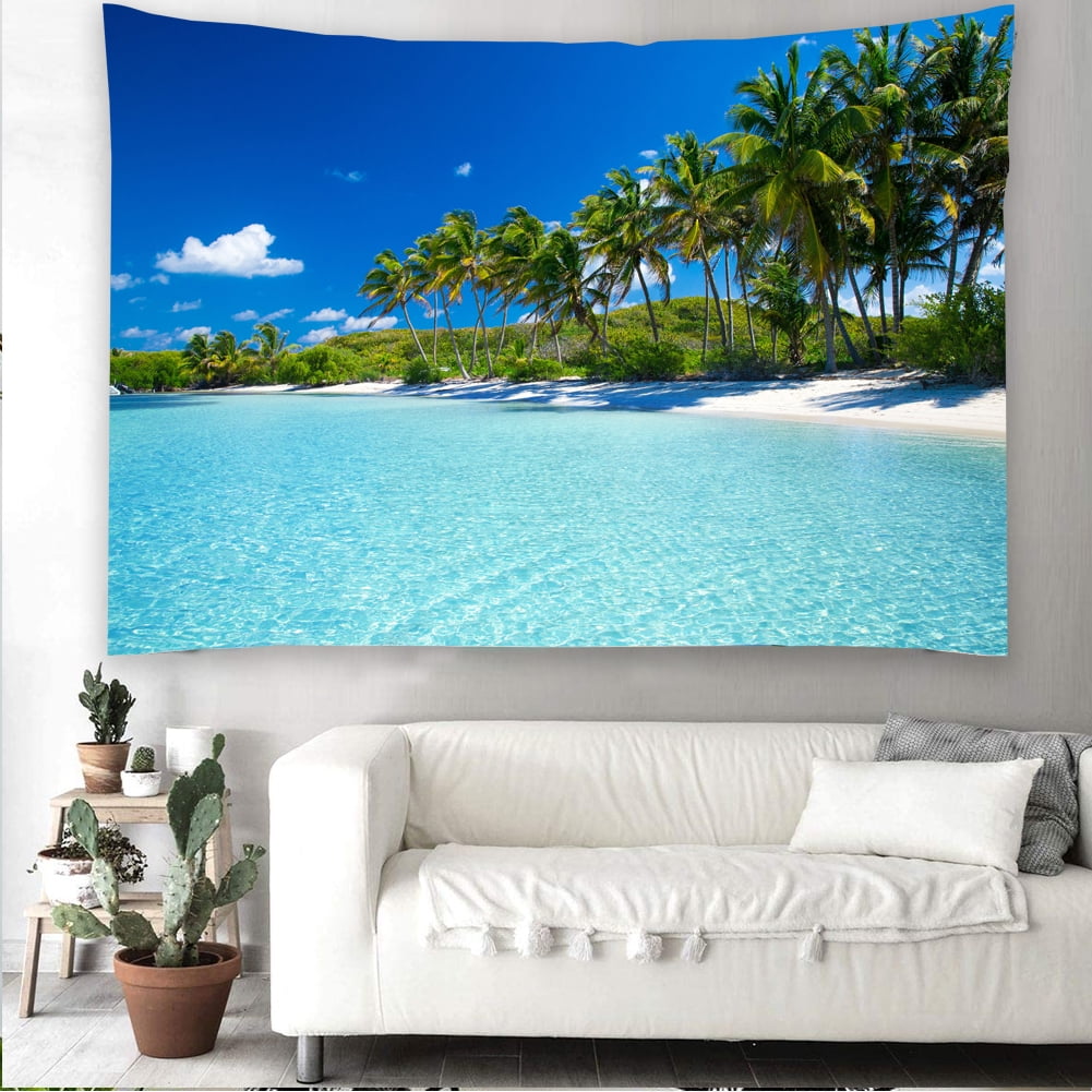 Yisure Tropical Palm Tree Ocean Beach Tapestry, Wall Hanging Paradise ...