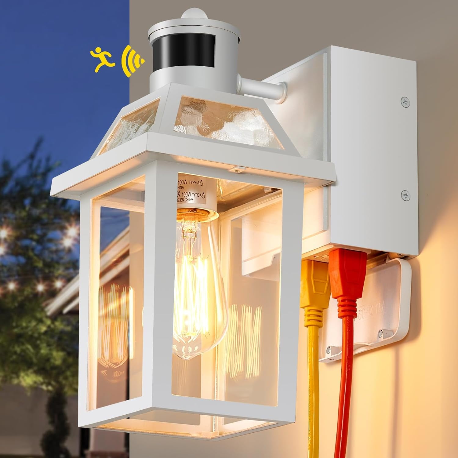Yisuro Porch Lights with GFCI Outlet, Dusk to Dawn Motion Sensor ...