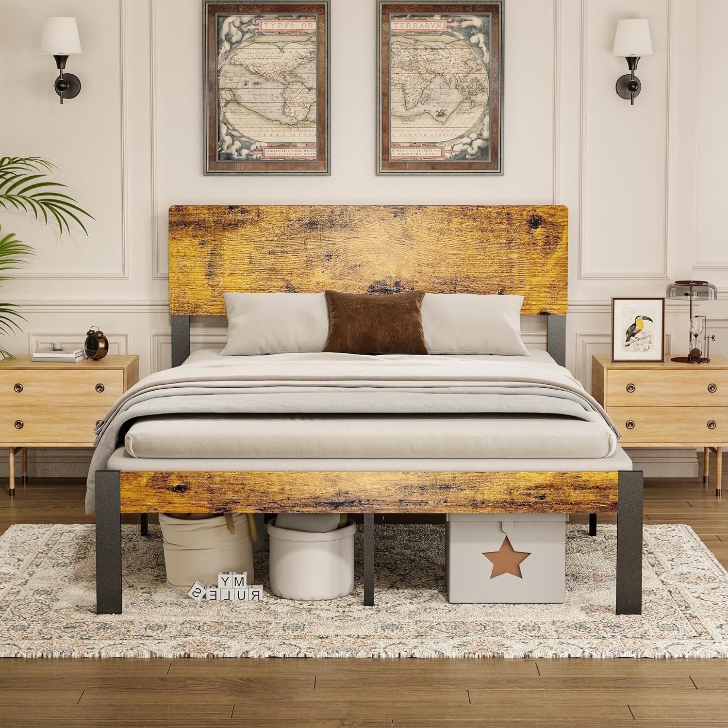 Yitong Angel 14 inch Queen Size Bed Frames with Headboard and Footboard ...