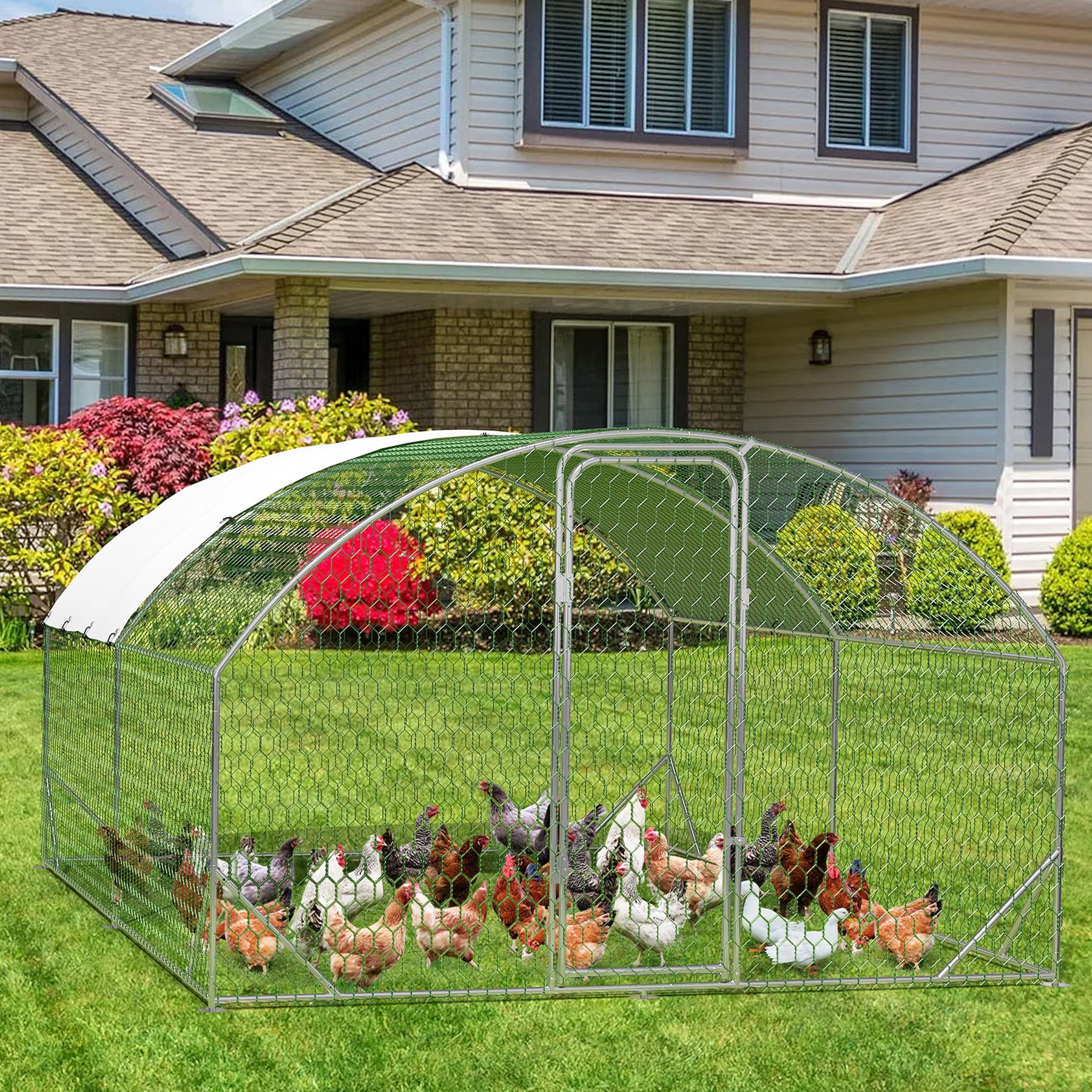 Yiwa 13.1x9.8x6.6ft Large Metal Dome Walk-in Chicken Run with ...
