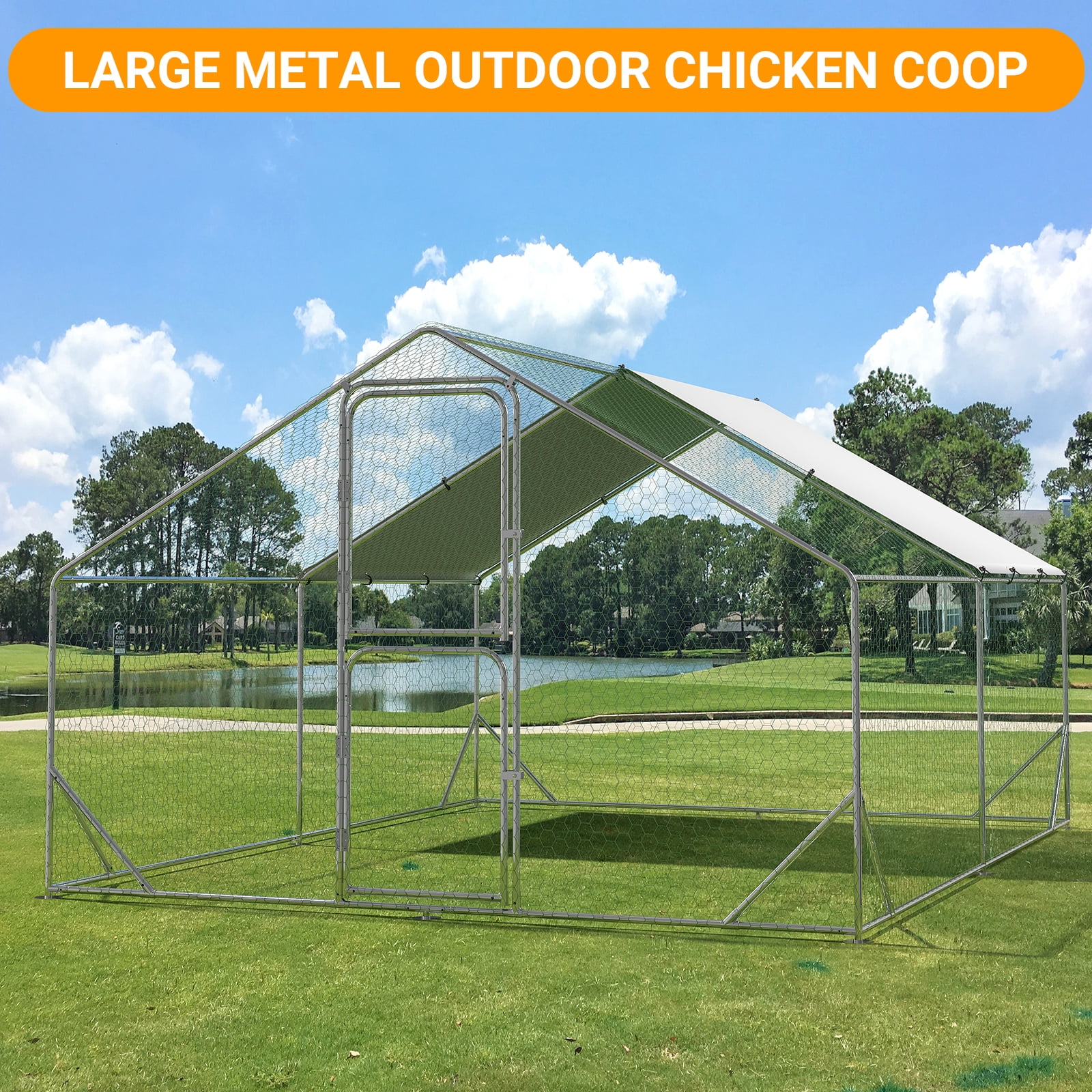 Yiwa 13.1x9.8x6.6ft Large Metal Walk-in Chicken Run with Waterproof ...